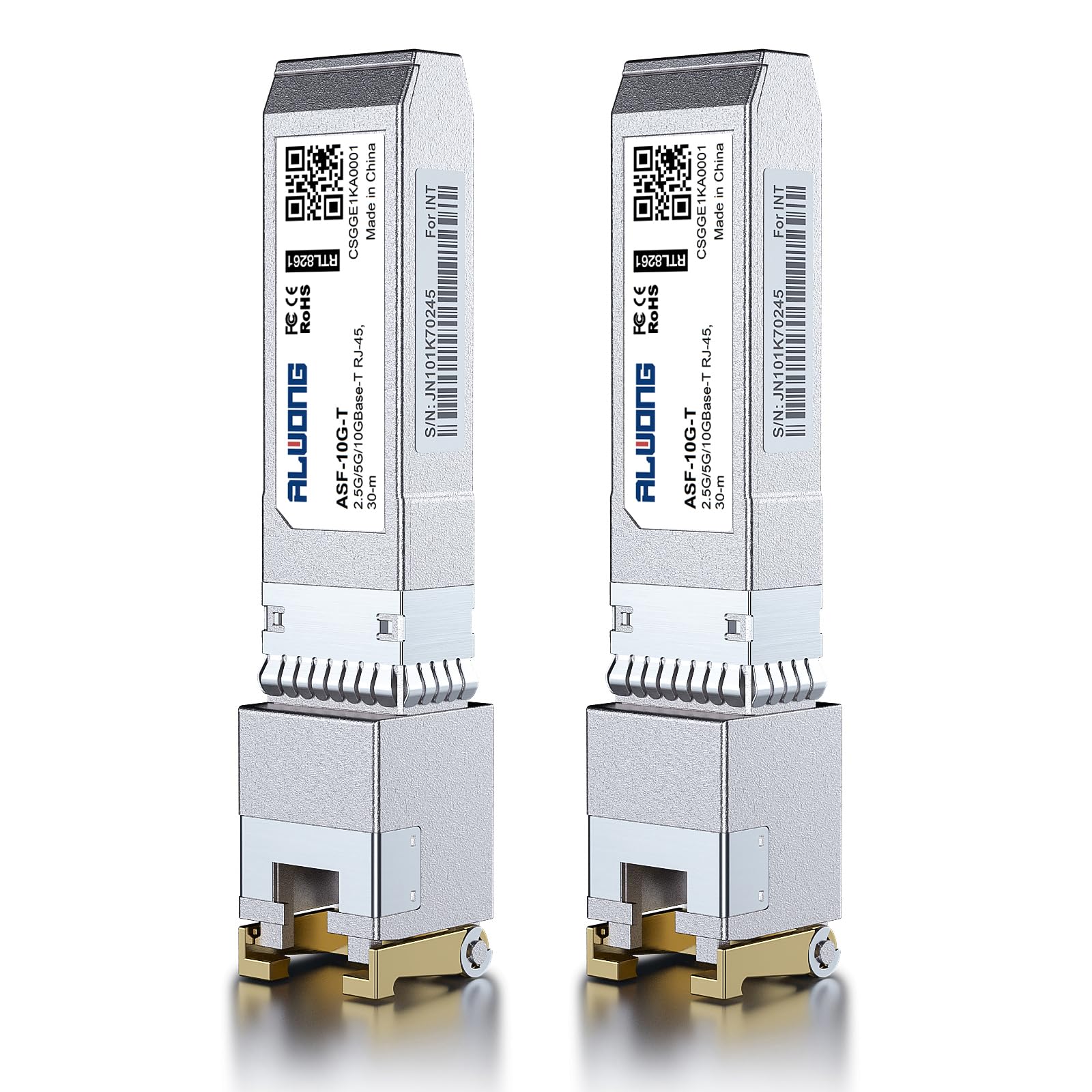 Alwong 10GBASE-T SFP+ Transceiver, SFP+ to RJ45 Copper Module. 2.5/5/10G Multi-Rate, for Cisco SFP-10G-T-S, Ubiquiti UniFi UF-RJ45-10G, Meraki, MikroTik S+RJ10, Netgear, D-Link, and More, Pack of 2