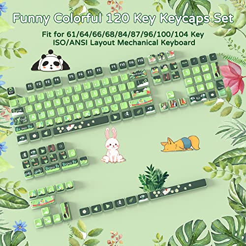 120 Key PBT Pudding Keycap Set ASA Profile with Transluscent PC Layer Dye-Sub Jungle Theme for 61/68/84/98/100/104Key TKL Cherry MX Gateron Kailh Cross Type Switch ANSI Mechanical Keyboard DIY(Green)