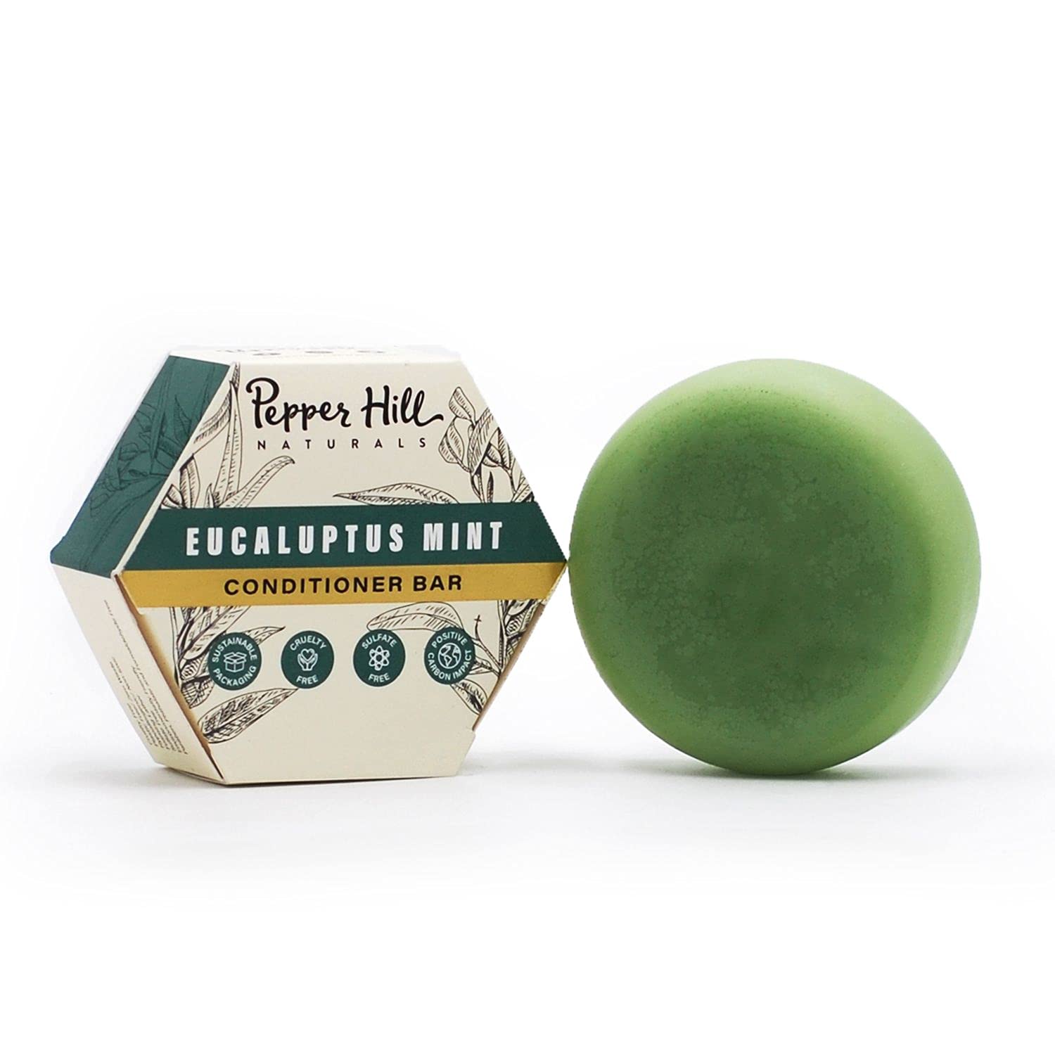 Pepper Hill Conditioner Bar - Eucalyptus Mint - Vegan, Plant-Based, Cruelty-Free, Solid Shampoo - Free of Sulfates, Plastics, Water, and Parabens