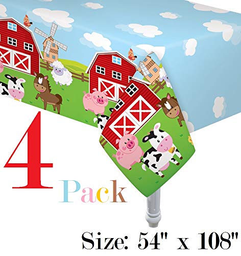 Oojami 4 Pack Table Cover Farm House Fun Barnyard Animals Party Table Cloth Farm Animal Barn Themed Party Supplies Tablecover