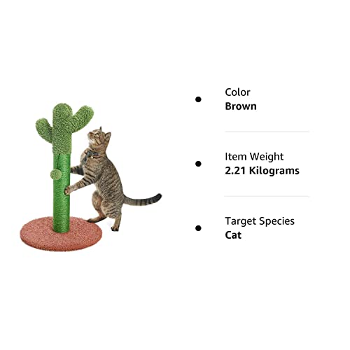 Catinsider 25.6" Cactus Cat Scratching Post with Dangling Ball for Cats Brown