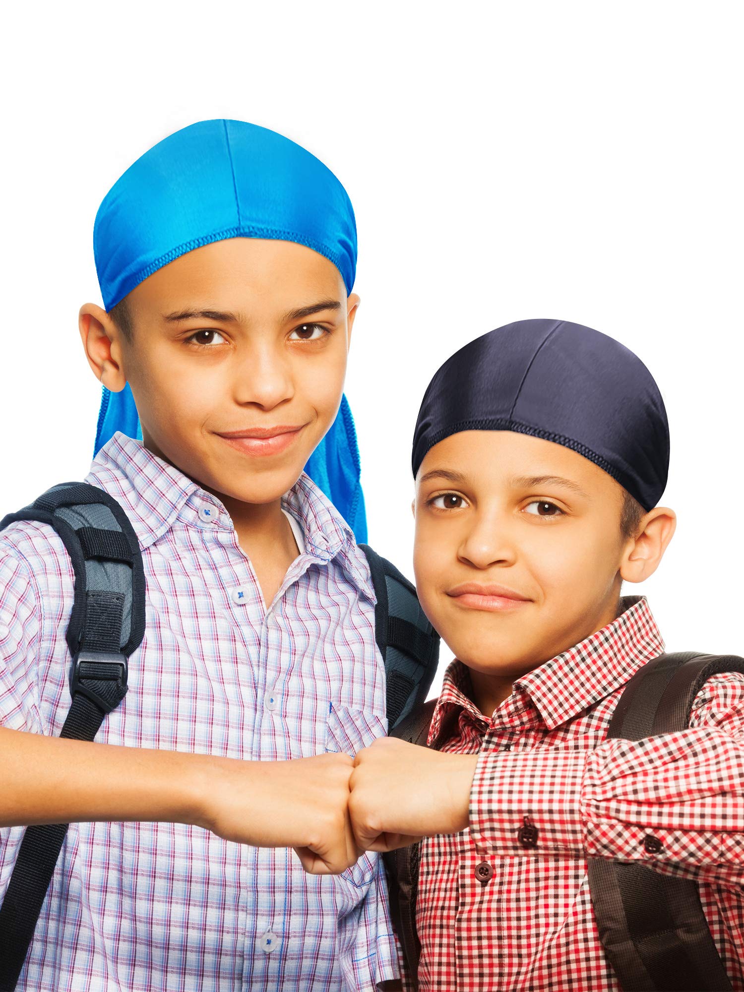 12 Pieces Kids Satin Silk Durag with Wave Caps Set Unisex Baby Durags 360 Wave Wide Strap Headwraps Long Tail Turban Beanies