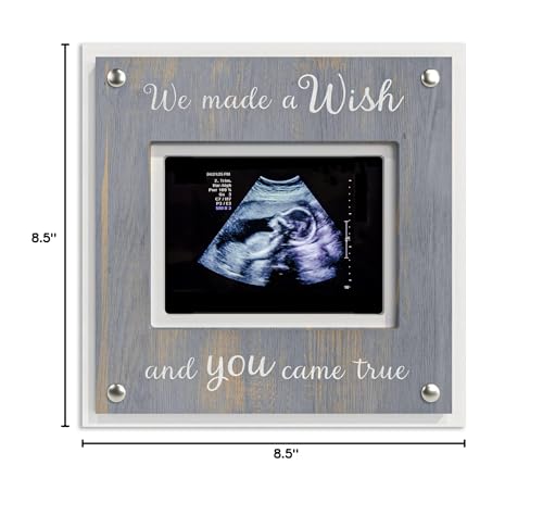 1Dino Premium Baby Sonogram Keepsake Picture Frame, Ultrasound Frame - 8.5" x 8.5" White/Grey Wood Photo Frame - Gift Idea for Expecting Parents, Baby Shower, First Time Mom/Dad Gifts, Nursery Decor