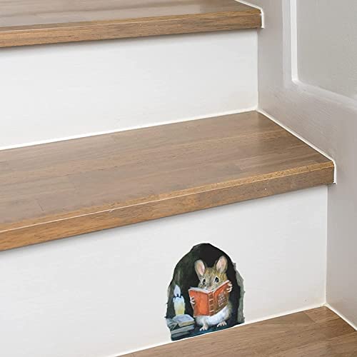 3Pcs 3D Realistic Mouse Wall Stickers, Mouse Reading Book Wall Decals Wall Decor, Removable Wall Art Murals for Living Room Nursery Bedroom Kids Room Home Wall Decorations