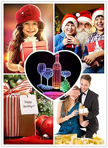 3D Night Light Wine Cup Bottle Optical Illusion Lamp Creative Gift Visual Lamp Dynamic Touch LED Three Colorful Bedroom Decorations Chirstmas Festival Birthday Valentines Day Desk Lamp