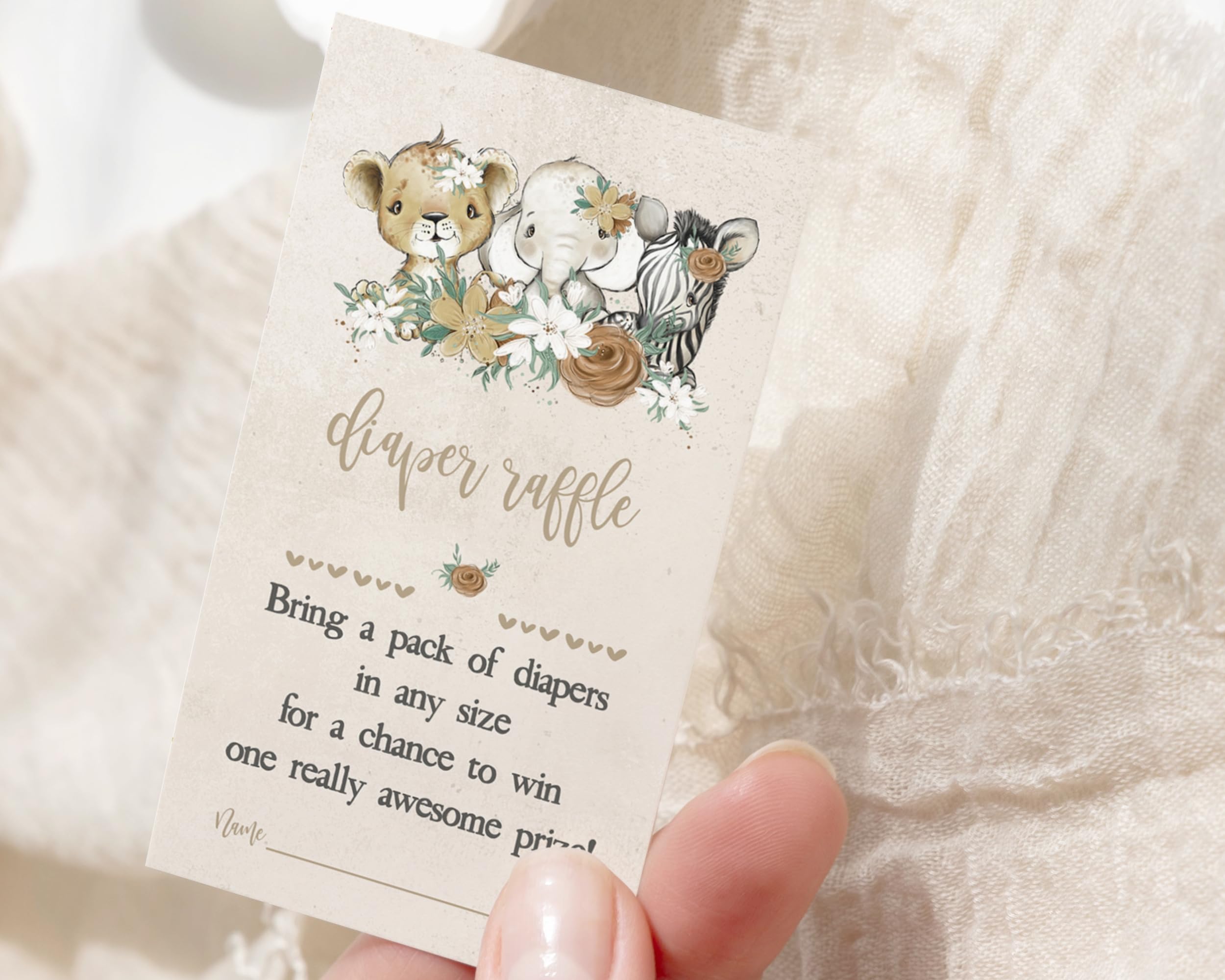 Paper Clever Party Flora Safari Diaper Raffle Tickets for Baby Shower Games, Invitation Insert Cards, 50 Pack