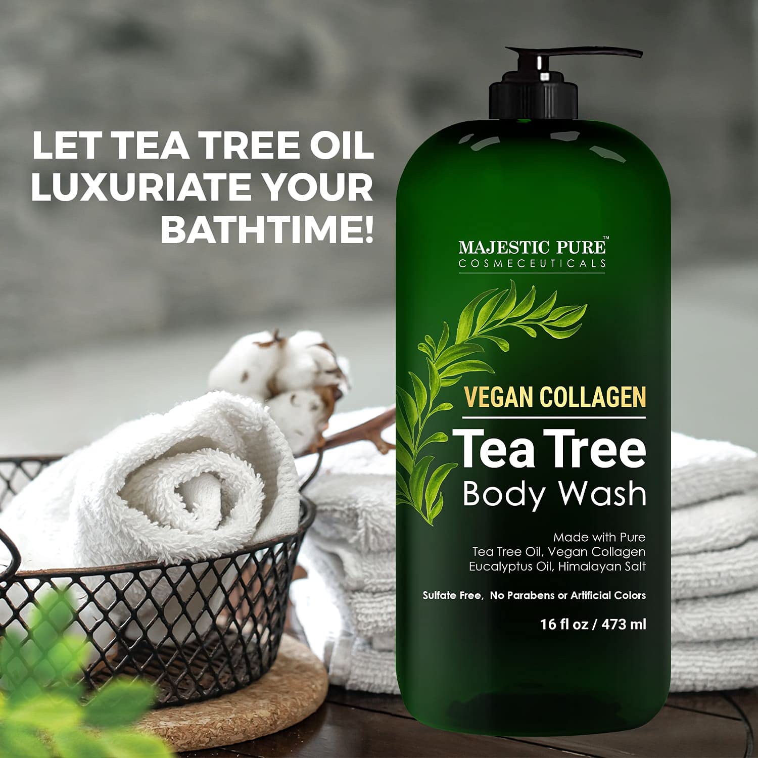 Majestic Pure Tea Tree Body Wash - Formulated to Combat Dry, Flaky Skin - Soothes, Nourishes and Moisturizes Irritated, Chapped, Problem Skin Areas - (Packaging may Vary) -16 fl. oz (Pack of 2)