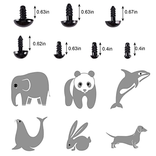 260pcs Plastic Safety Eyes and Noses with Washers, Craft Doll Eyes, Black Safety Eyes for Amigurumi, Puppet, Plush Animal and Teddy Bear