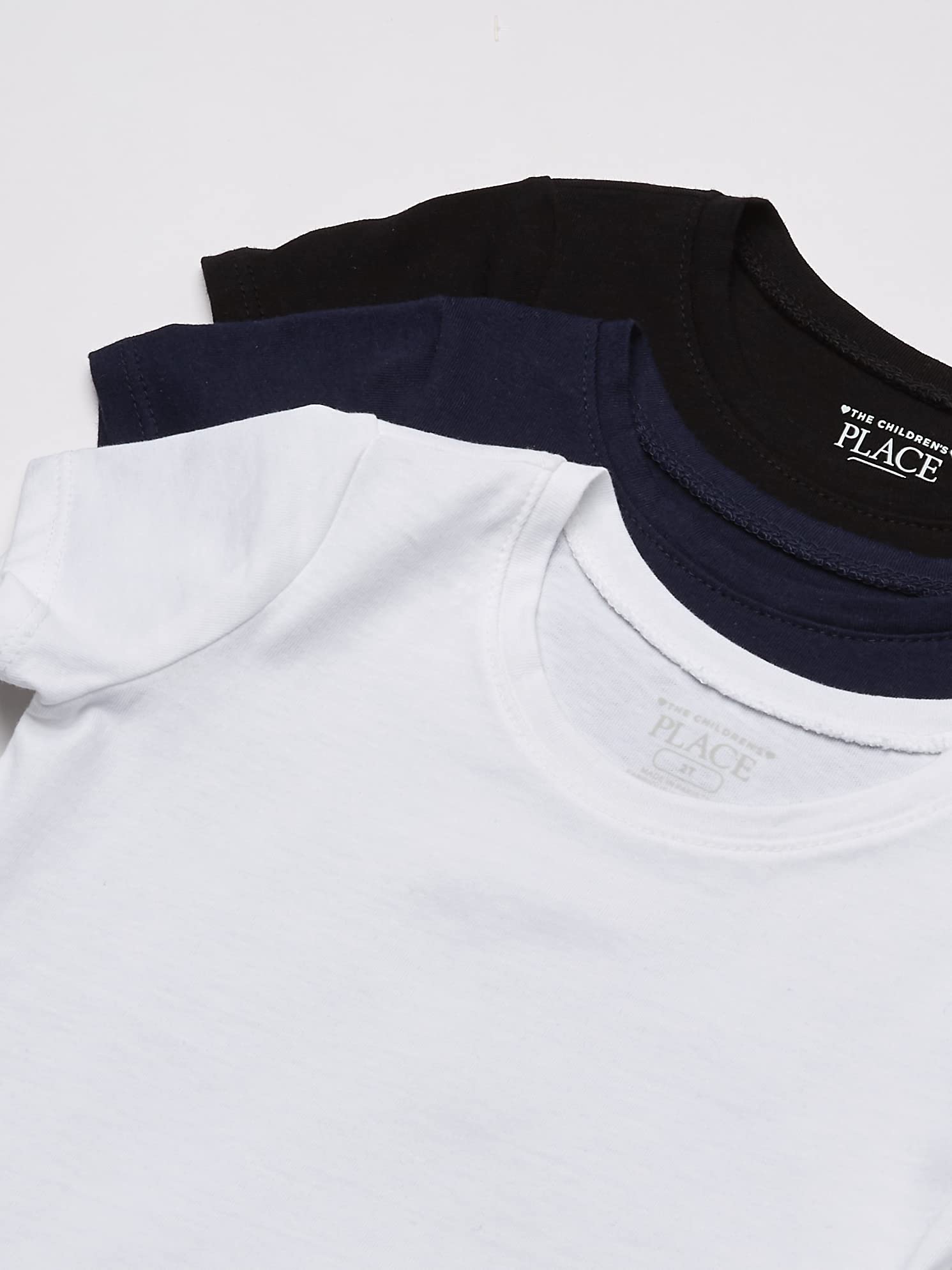 The Children's Place baby girls And Toddler Short Sleeve Basic Layering T-shirt T Shirt, Black/Tidal/White 3 Pack, 3T US