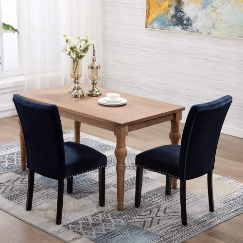 adochr Velvet Parsons Upholstered Dining Chair, Accent Chairs Dining Room Chairs Set of 2(Blue)