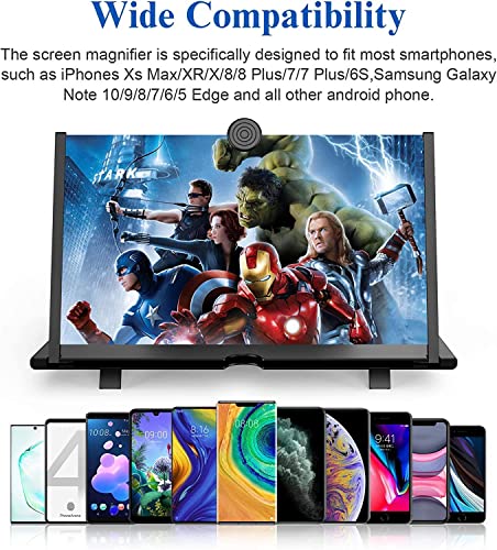 18" Screen Magnifier for Cell Phone – 3D HD Magnifing Screen Enlarger Projector for Movies Videos and Gaming – Foldable Phone Stand Holder with Screen Amplifier–Supports All Smartphones (Black-18inch)