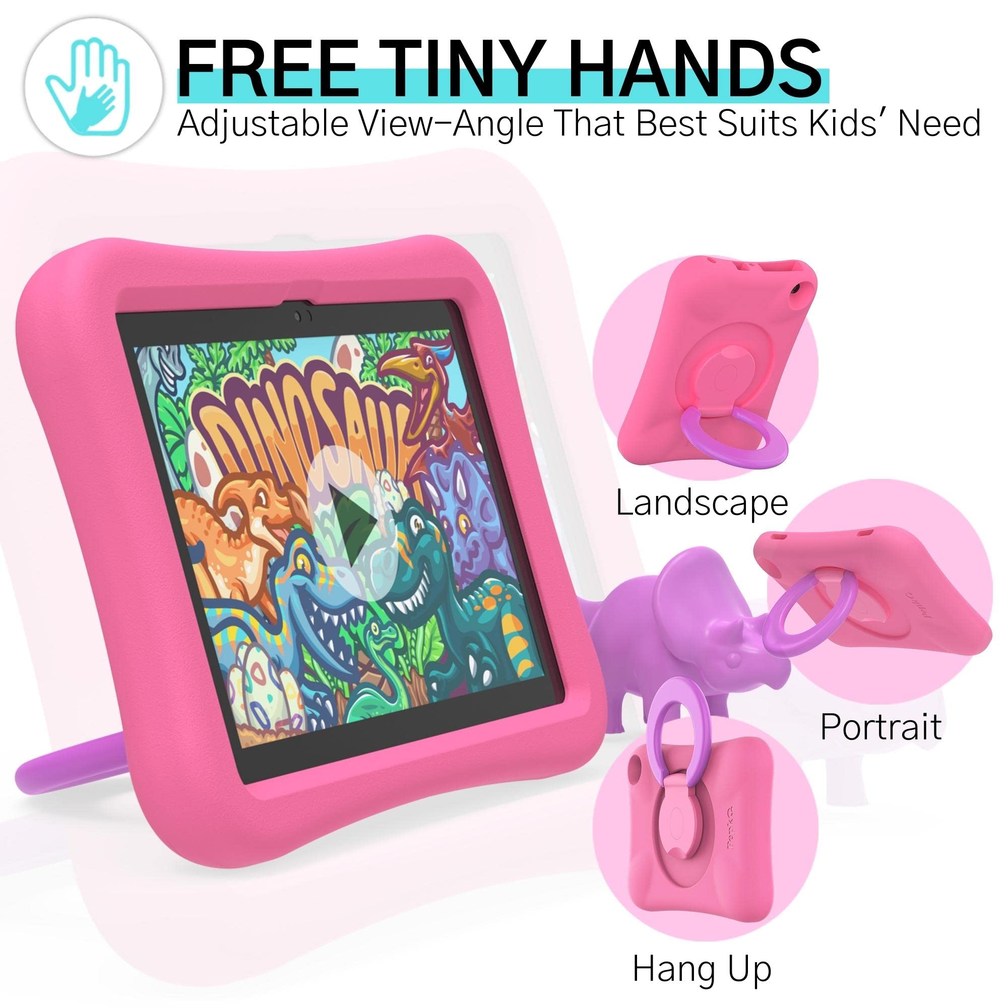 PEPKOO Kids Case for Fire HD 8 & HD 8 Plus Tablet, Light Weight Flexible Shockproof Cover with Foldable Handle Kickstand for Amazon Kindle Fire Tablet 10th Generation 2020, Pink Purple