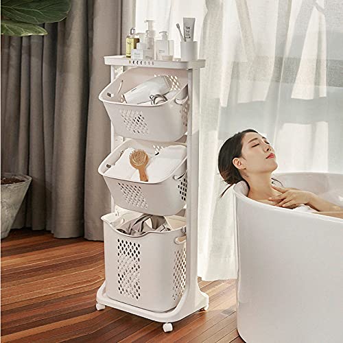 3-layer Laundry Basket Clothes Storage Basket Movable Bathroom Storage Shelf Kitchen Shelf Fruit Stand