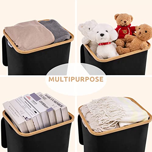 100L Large Laundry Hamper with Lid and Removable Bag by TECHMILLY, Tall Laundry Basket with Bamboo Handles for Clothes and Toys Storage, Collapsible Clothes Hamper for Bedroom and Bathroom, Black