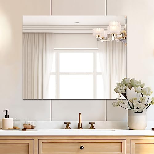 Mirrorons Frameless Mirror, Wall Mirror 40" x 32", Modern Rectangle Bathroom Mirrors for Wall with Polished Edge, Hangs Horizontally or Vertically. Entryways, Bathroom, Gym.