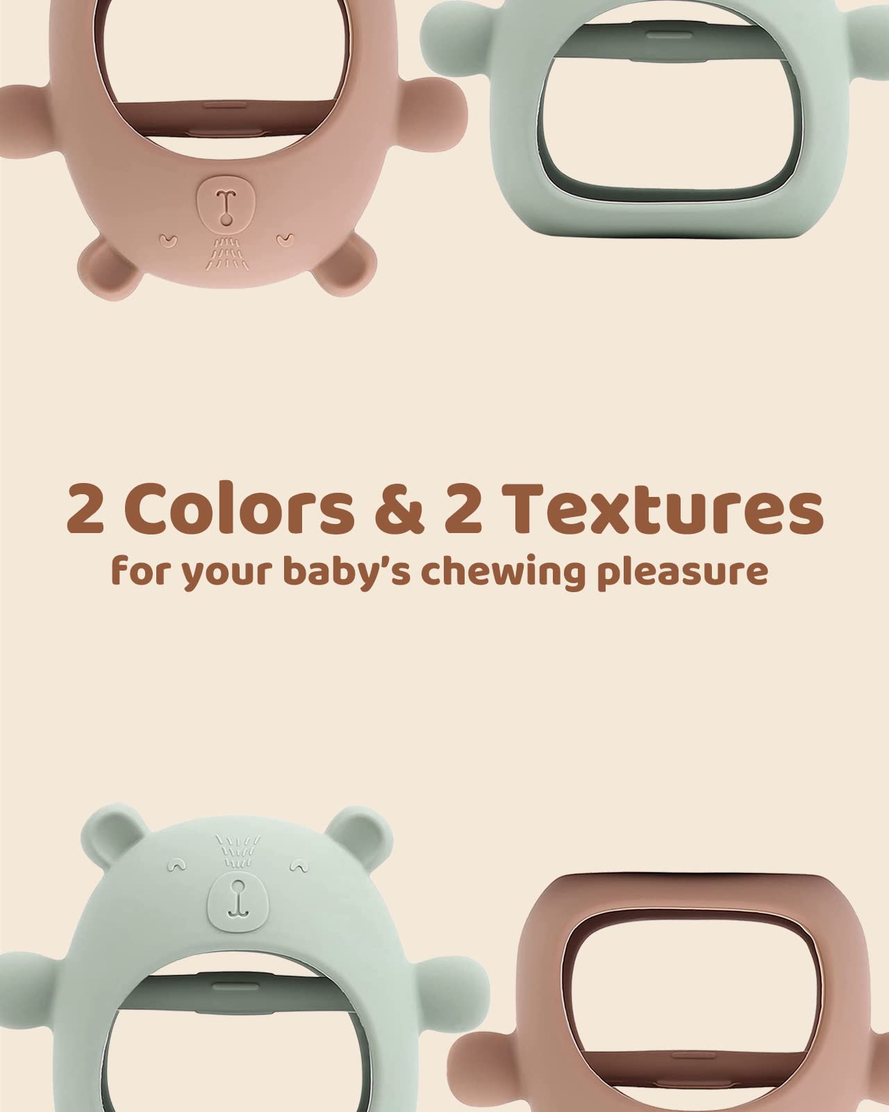 2 Packs Baby Teething Toy Silicone Bear Teething Mitten for Babies Over 3 Months Anti Dropping Wrist Hand Teethers Baby Chew Toys for Sucking Needs, BPA Free
