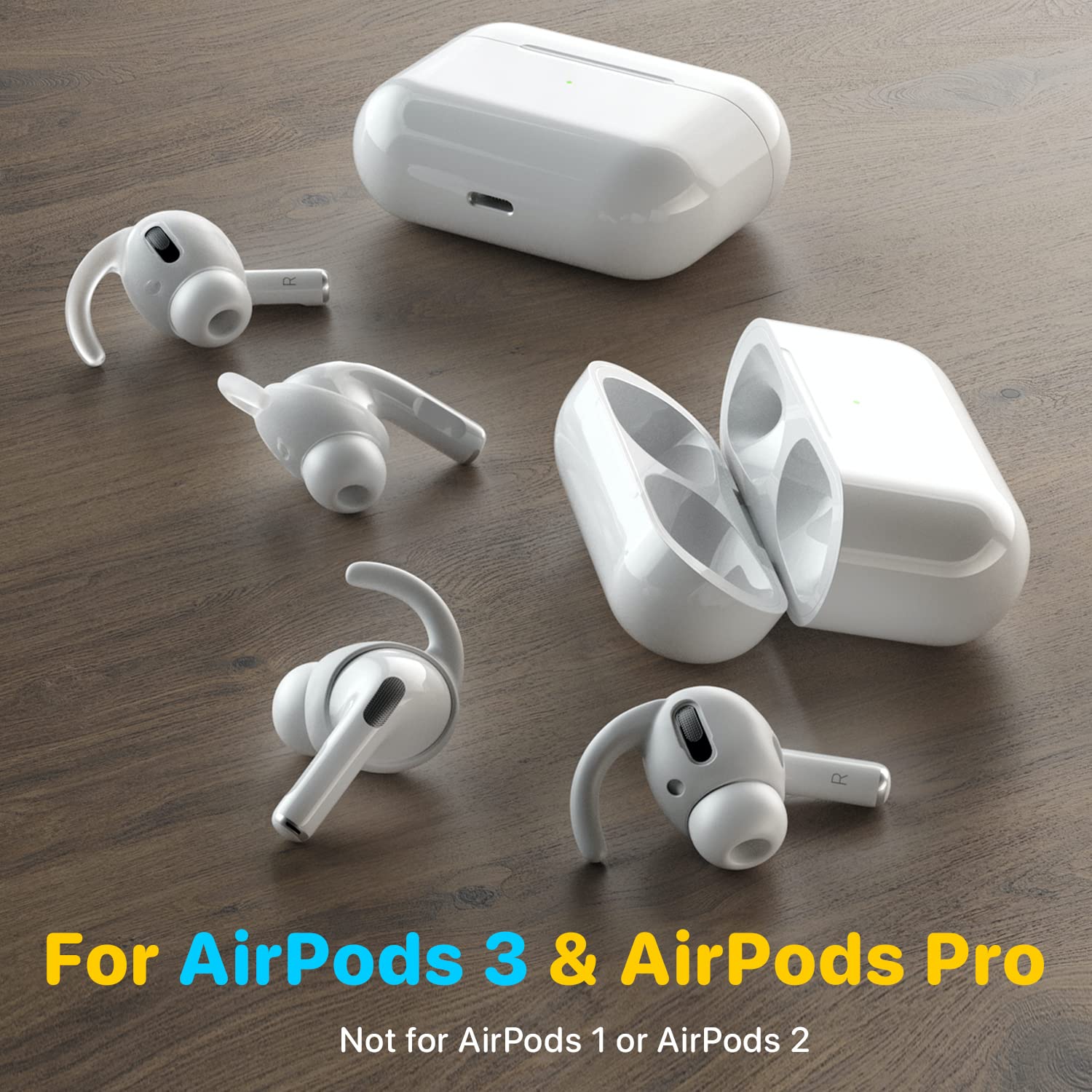 CharJenPro Patented Ear Hooks for AirPods Pro and AirPods 3 (3rd Generation). Stays in Ears, Ultra Comfortable, Covers Never Falls Off. (White & Translucent)