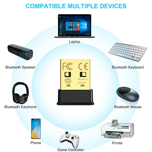1Mii USB Bluetooth 5.0 Dongle Adapter for PC Laptop Desktop Stereo Headset, Keyboard, Mouse, Support All Windows 10 8.1 8 7 XP Vista