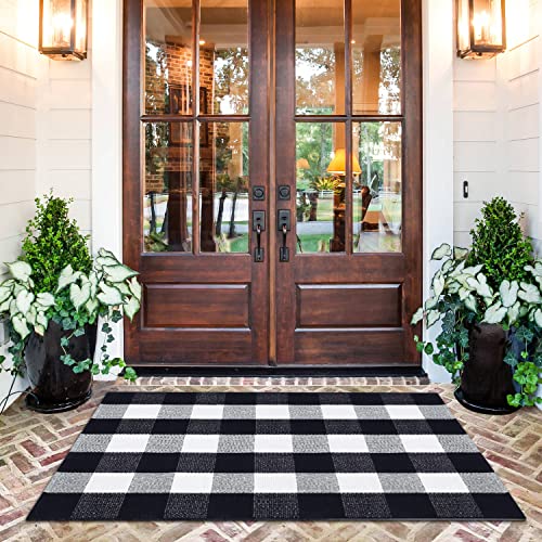 All Prime Buffalo Plaid Rug with Wash Bag (Black & White Rug 28x43) Beautiful Buffalo Check Rug for Front Door