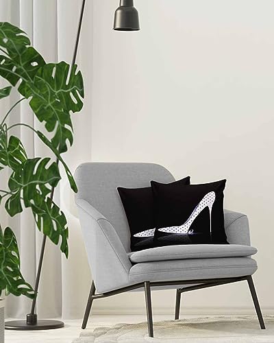 2 Packs Decorative Cotton Throw Pillow Covers, Black White Dots High Heels 18 x 18 Inch Square Reversible Soft Cushion Case for Couch Bedroom Sofa Living Room Chair Car