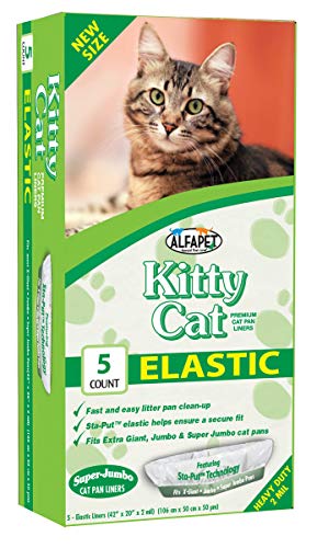 Alfapet Kitty Cat Pan Litter Box Liners-5-Pack-For Extra-Giant, jumbo, super-jumbo Size litter Pans- With Sta-Put Technology for Firm, Easy Fit- Quick + Clever Waste Cleaners… (5 count)