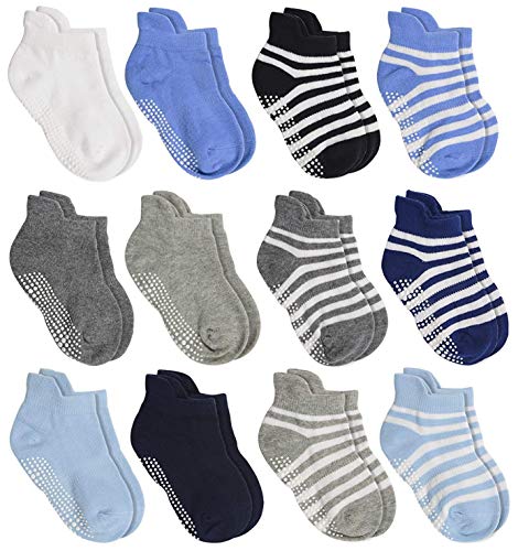 Aminson Anti Slip Non Skid Ankle Socks With Grips for Baby Toddler Kids Boys Girls Assorted a 1-3T