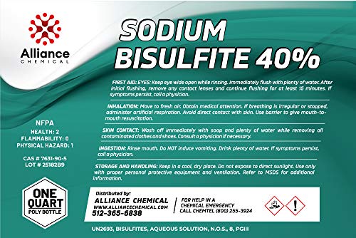 Alliance Chemical High Quality Sodium Bisulfite 40% Technical Grade - One Quart 32 Fluid Ounces w/Reusable Leak and Evaporation Proof Seal