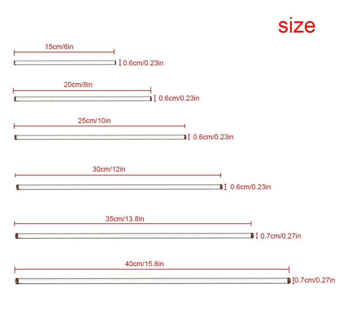 12PCS Glass Stirring Rod Stir Stick with Both Ends Round - 15.8" 13.8" 12" 10" 8" 6" Long - 2 Piece for Every Style -12pcs/pk (12)