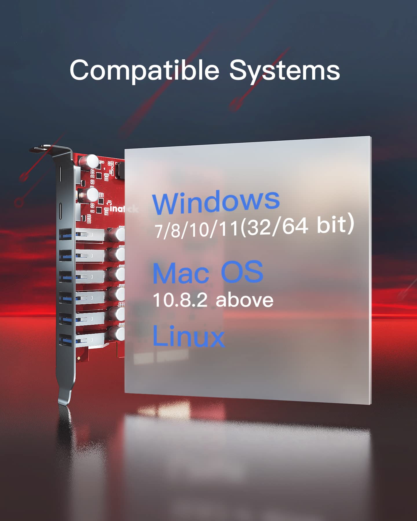 Inateck PCIe to USB 3.2 Gen 2 Extension Card with 16 Gbps Bandwidth, 6 USB Type-A and 2 USB Type-C Ports, RedComets U22