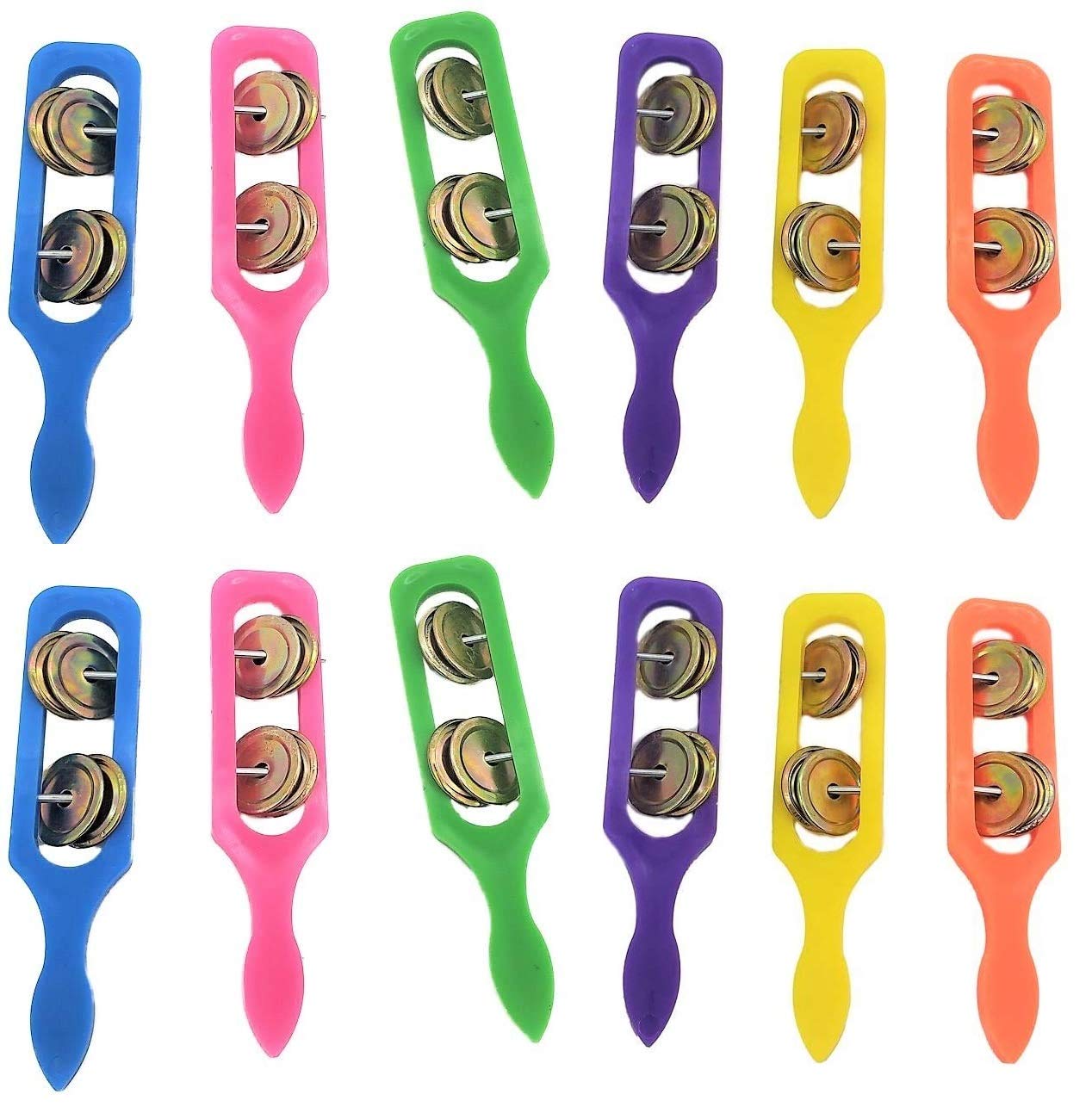 12 Cymbals With Plastic Handles (5") Kids Party Supplies, Preschool Musical Instruments, Noisemakers (12 Pack) multicolor