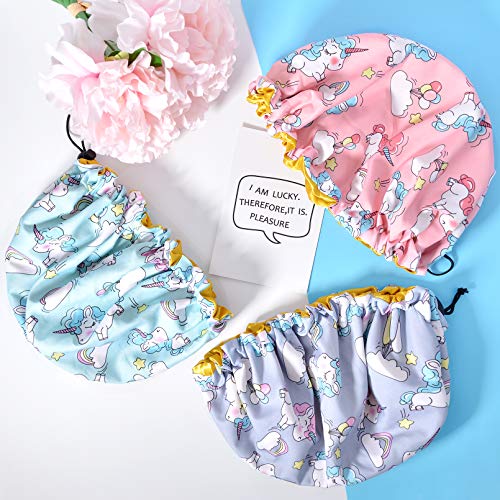 3 Pieces Kids Unicorn Satin Bonnet Adjustable Sleeping Cap Soft Silk Flower Night Hats for Natural Hair Teens Toddler Child Baby Reversible Double