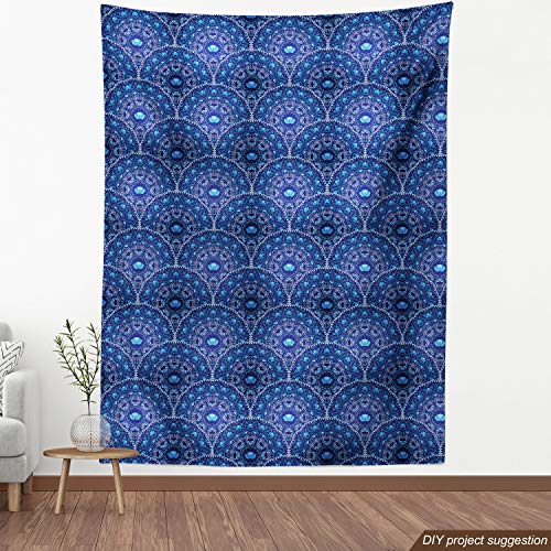 Ambesonne Navy Blue Fabric by The Yard Circular and Floral Alike Oriental Style Patterned Design Artwork Printed Decorative Water Resistant Material for Upholstery and Home Accents 1 Yard Blue Navy