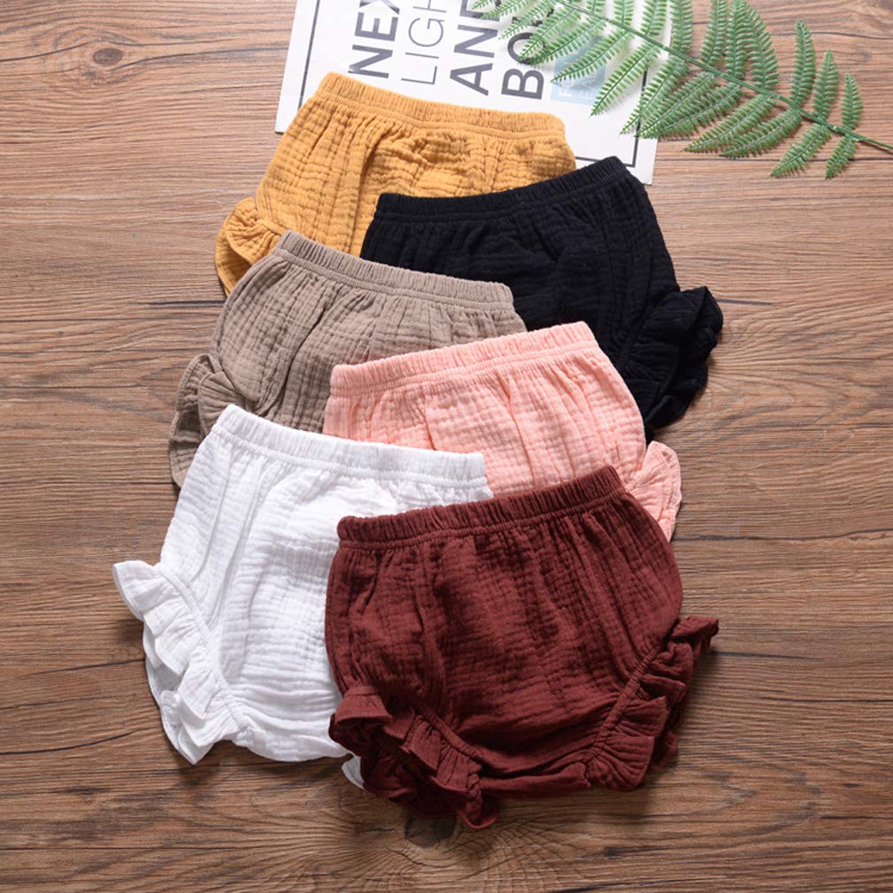 3PC Shorts Set Newborn Baby Girls Boys PP Pants Cotton Linen Blend Cute Floral Bloomer Triangle Shorts (B Coffe+Yellow+Khaki,0-6 Months)
