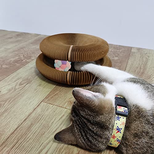 2pcs Magic Organ Cat Scratching Board with 4 Cat Ball Toys Foldable Cat Cordain Scratcher for Grinding Claw, Durable Interactive Cat Scratching Cardboard for Indoor Cats