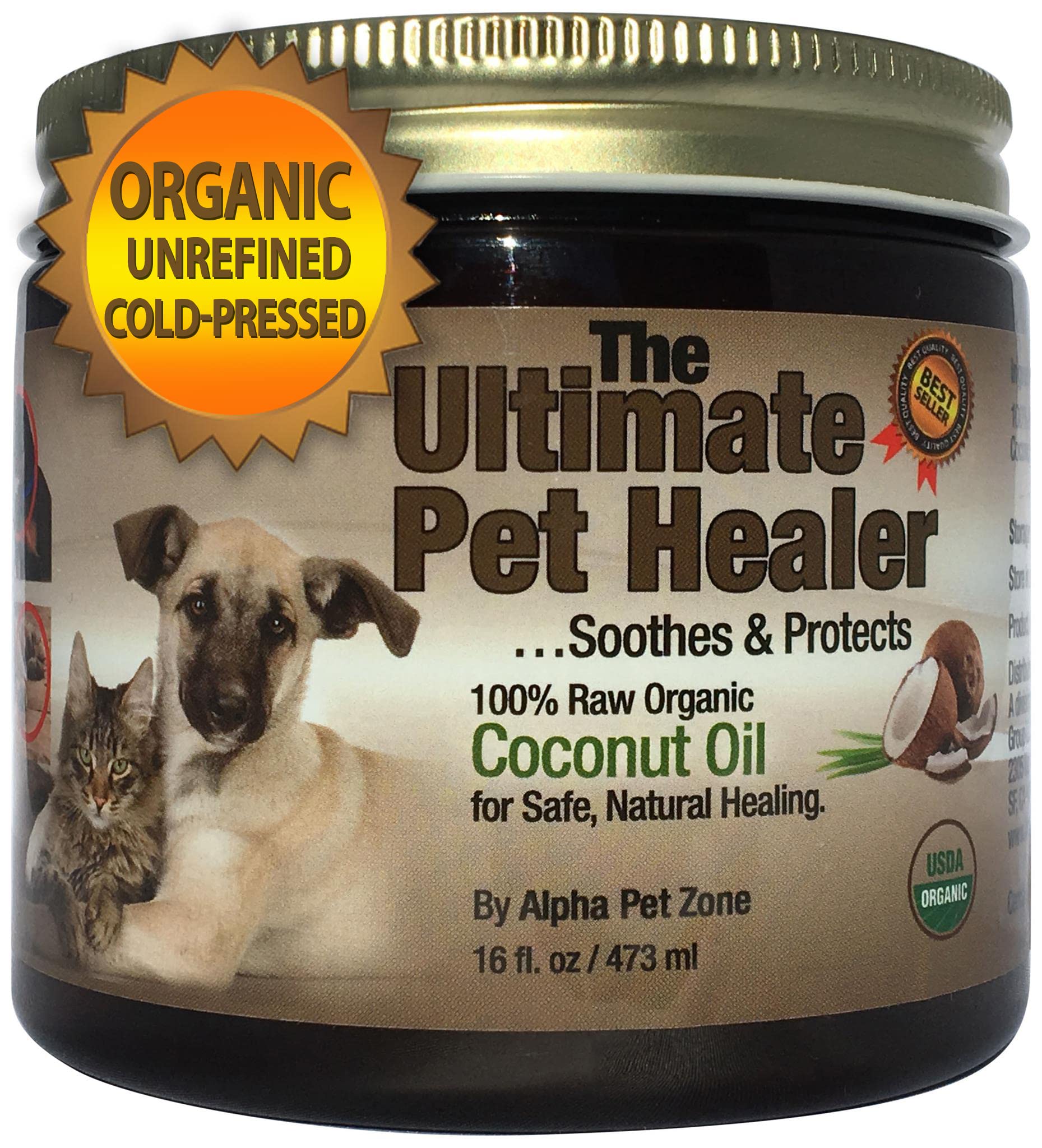 100% Organic Coconut Oil for Dogs & Cats - Virgin Coconut Oil for Dogs Skin and Coat - Dog Lotion for Dry Itchy Skin - Dog Moisturizer for Dry Skin - 16 fl oz - Soothes Itchy Skin Allergies