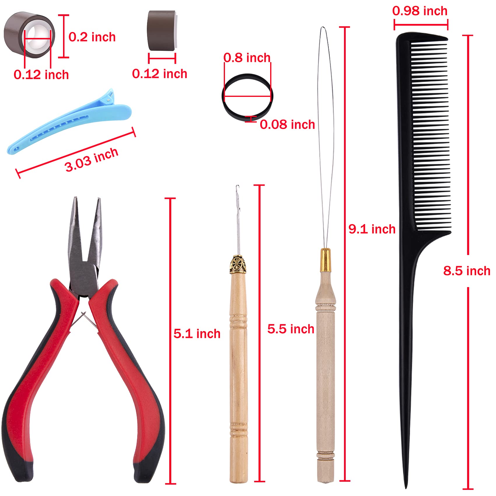 Duufin Hair Extensions Kit 500 Pcs Brown Micro Ring Beads 1 Micro Beads Plier 2 Hook Needle Pulling Loop 4 Plastic Alligator Hair Clips 1 Comb and 2 Bags Black Mini Rubber Hair Elastic