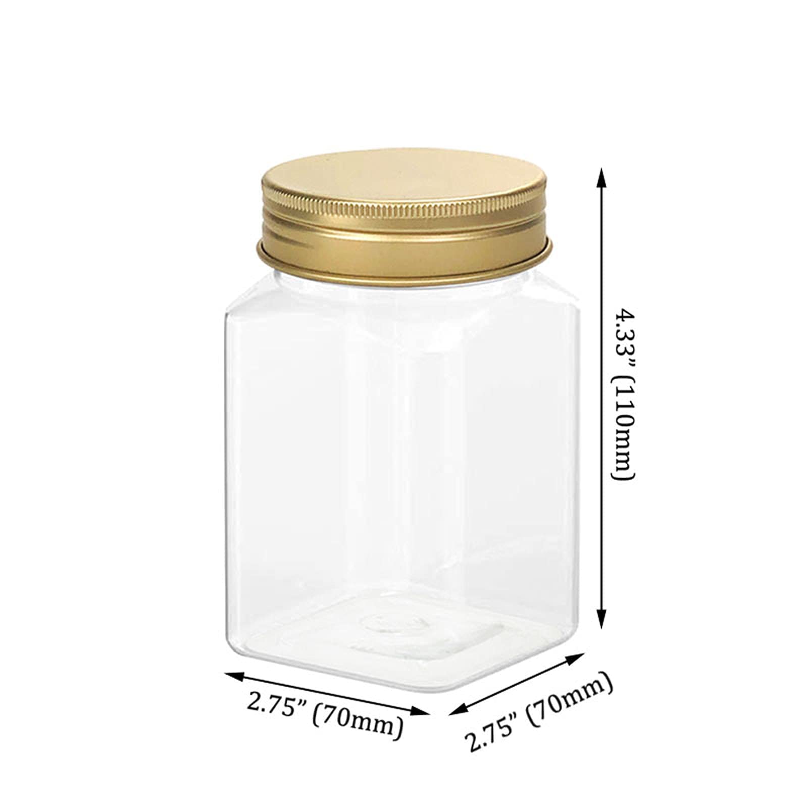 12oz Clear Plastic Jars with Colorful Metal Lid - BPA-Free Refillable Clear Square Cosmetic Container for Storage (6 Pack)