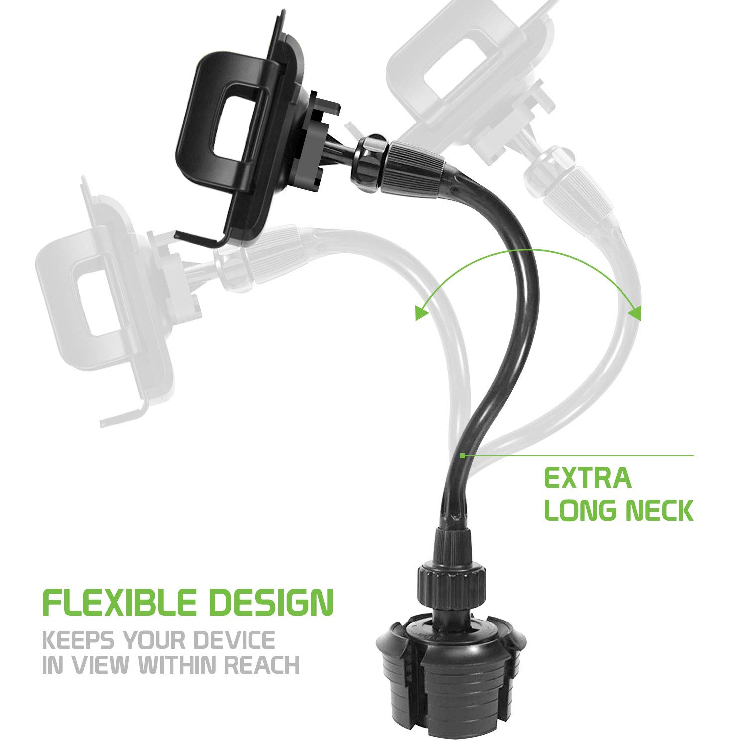 Cup Holder Phone Mount, Goose Neck Hands Free Cradle Compatible with Apple iPhone, Samsung Galaxy Z Flip, Z Fold, Google Pixel, Moto (PH650G)