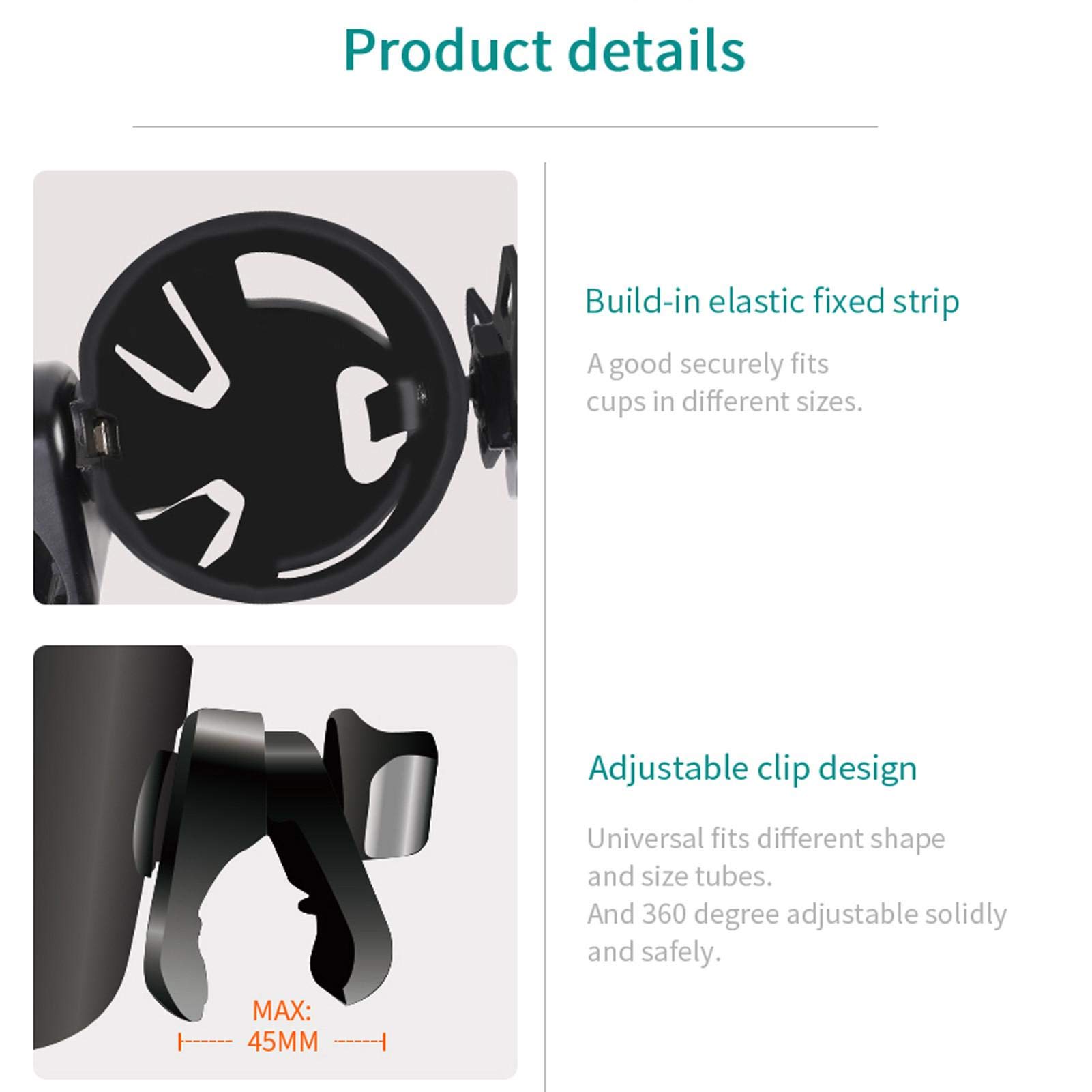 2 in 1 Stroller Cup Holders, 360 Degrees Rotation Universal Cup Holder Rack Bottle Holder with Phone Holder for Buggy Pushchair Wheelchair