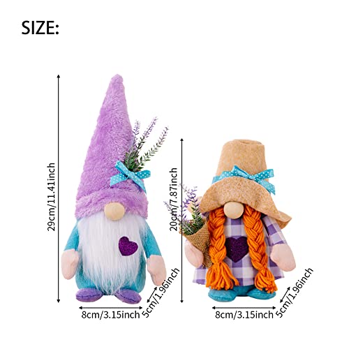 2PCS Purple Lavender Gnomes Plush, Spring Summer Gnomes Decorations for Home, Kitchen Tiered Tray Tomte Decor, Valentine Stuffed Gnomes Gifts for Women, Handmade Ornaments Swedish Home Decorations