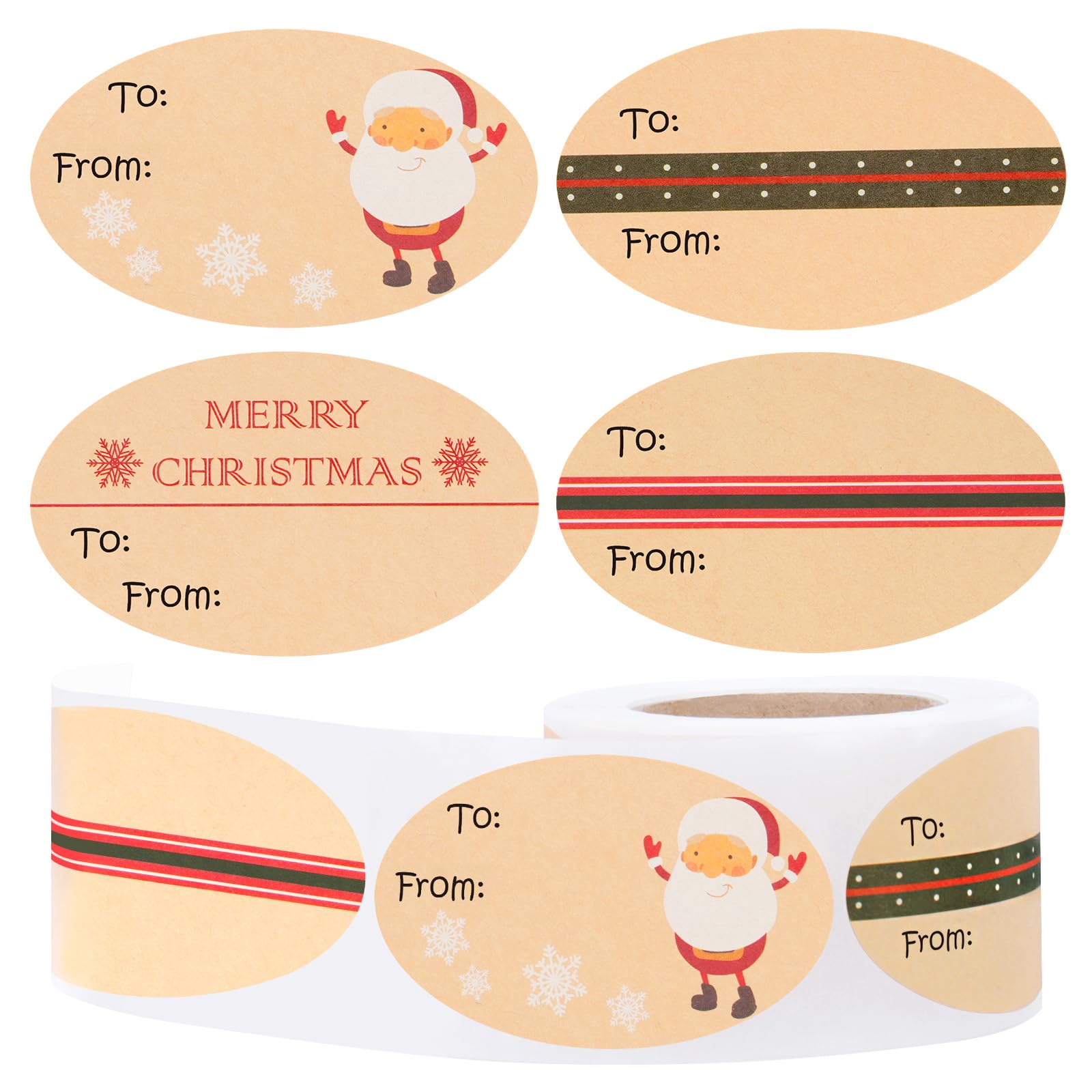 200 Pieces Christmas Stickers for Kids,Christmas to and from Stickers Christmas Tag Stickers Natural Craft Gift Tags 4 Unique Christmas Stickers for Gift Wrapping, Box and Envelope Sealing