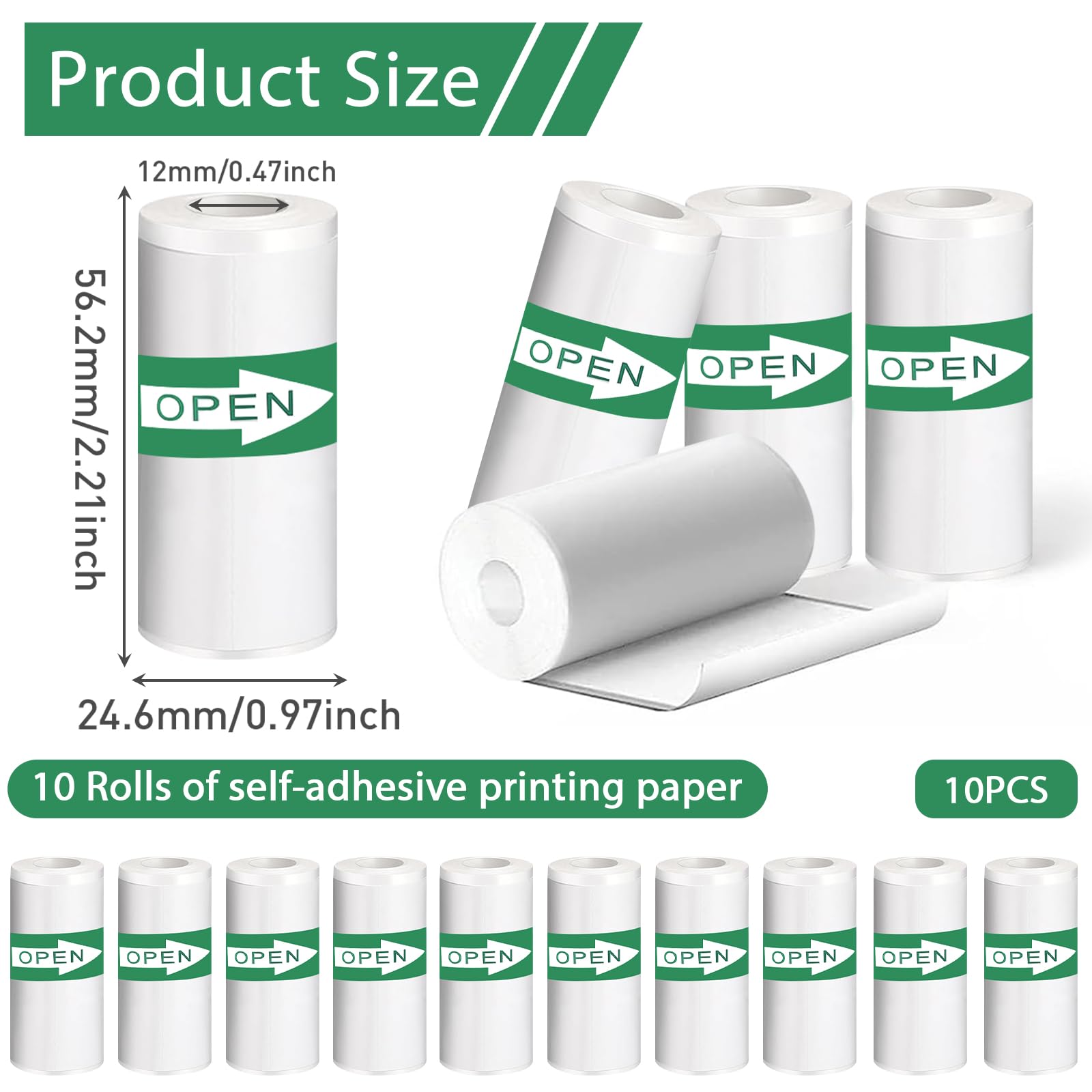 10PCS Mini Printer Paper,Thermal Sticker Paper,Self-adhesive,Mini Thermal Printer Paper,Mini Photo Printer Labels, For Photos, To-do Lists,Notes,Black On White,5.7 x 2.5cm