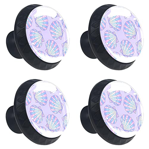 4pcs Beautiful Rainbow Peal Shell Cabinet Knobs 30mm Round Crystal Glass Drawer Handles Pulls with Screws for Kitchen Cupboard Wardrobe Closet Dresser, Home&Office