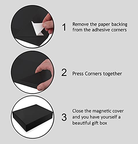 2 Pack Black Hard Gift Box with Magnetic Closure Lid 7" x 5" x 1.6" Rectangle Boxes For Gifts With Black Glossy Finish (Black, 2 Boxes)