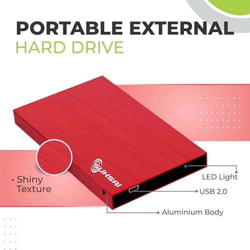 SUHSAI 160GB External Hard Drive USB 2.0, 2.5" Pocket Size Hardrive for Backup/Storage, Memory Expansion HDD, Slim Portable Hard Disk Compatible with MAC, PC, Laptop, Desktop, Chromebook (Red)