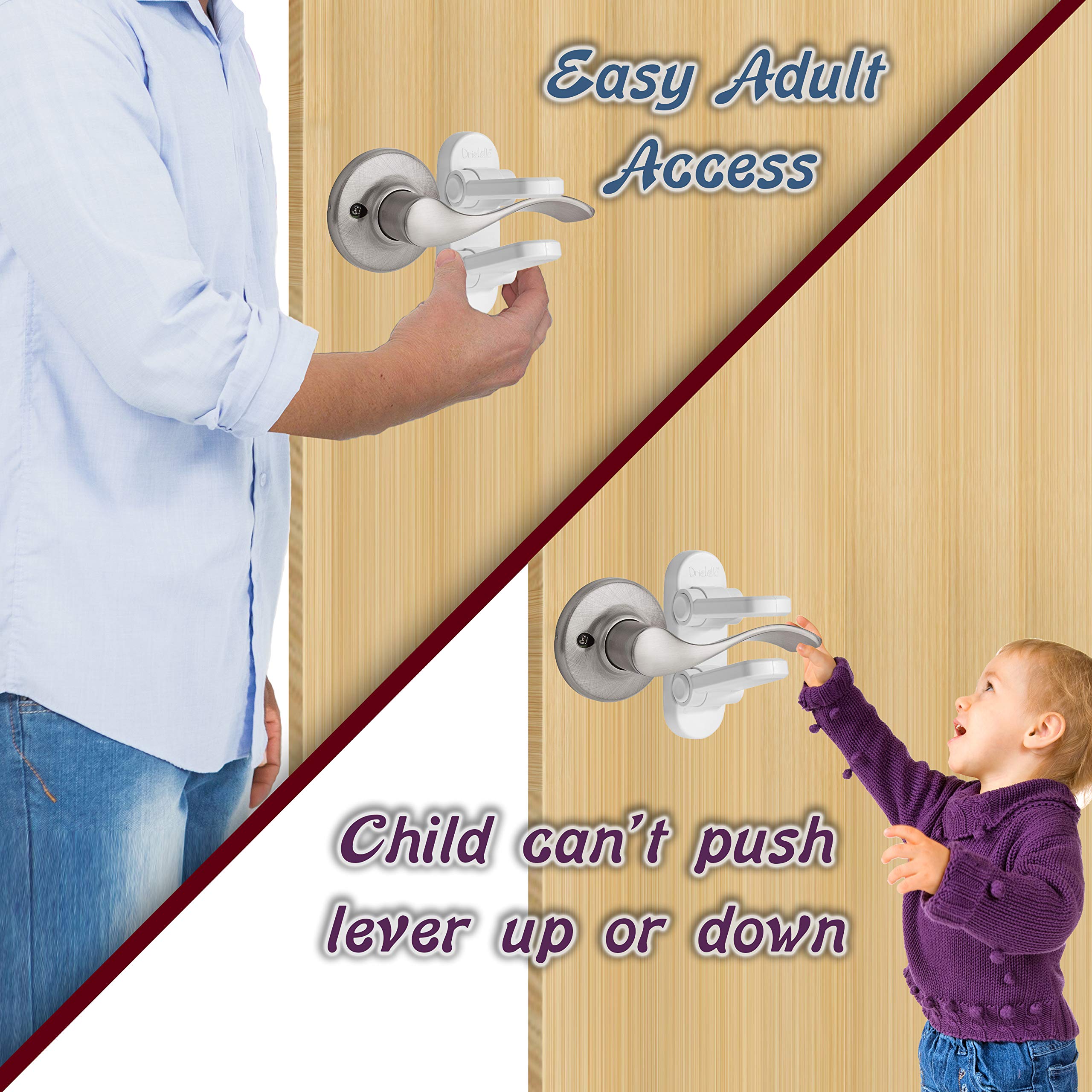 2 Pack - Door Lever Baby Safety Lock - Baby Proofing - Prevent Little Kids from Opening Doors with A Child Proof Door Handle Lock - 3M Adhesive - Driddle