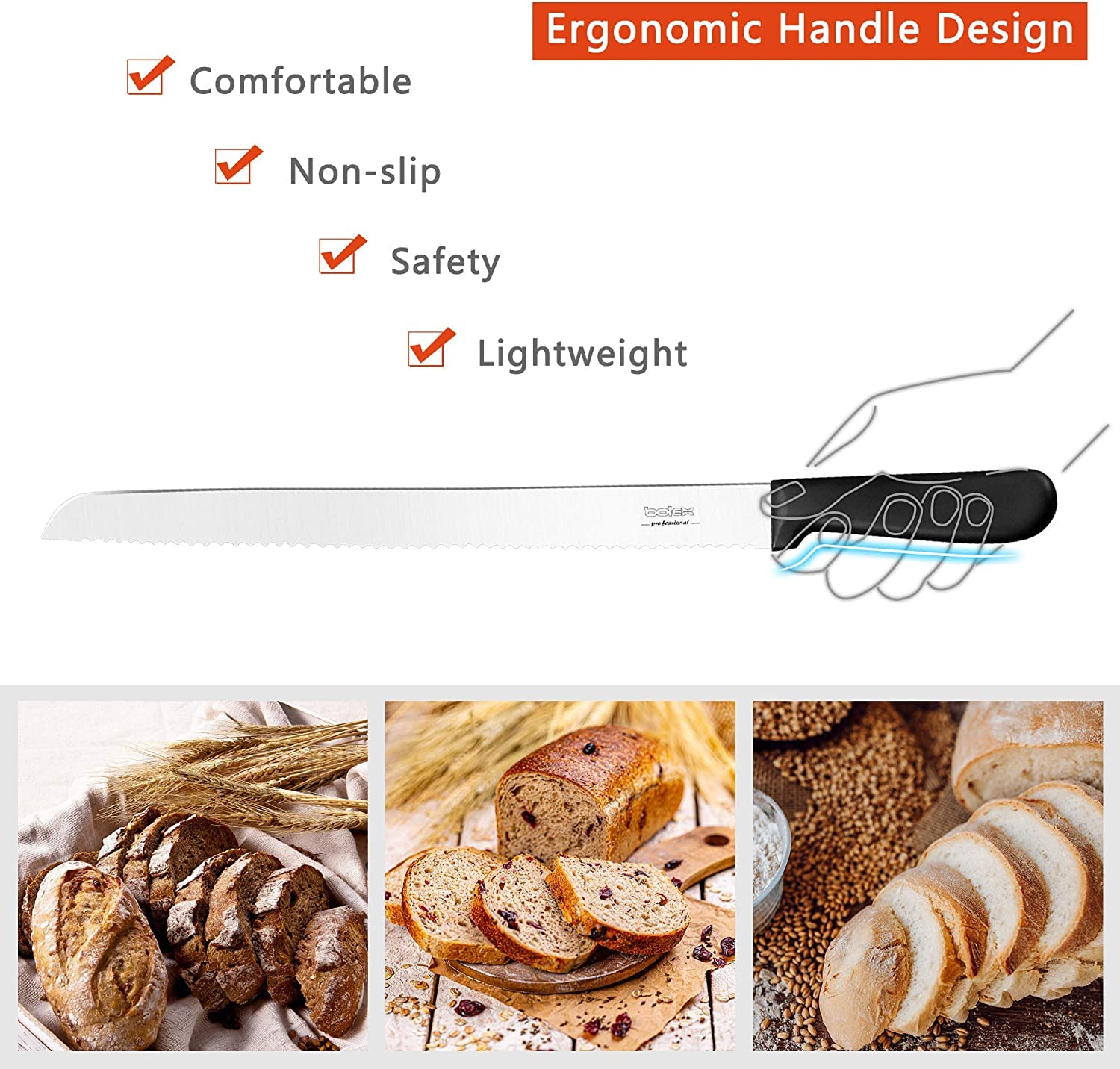 12 Inch Serrated Bread Knife for Homemade Bread, Stainless Steel Wide Wavy Edge Knife, Multi-Purpose Kitchen Knife, Efficient Cake Slicer, Ultra Sharp Baker's Knife for Cutting Crusty Breads, Cake