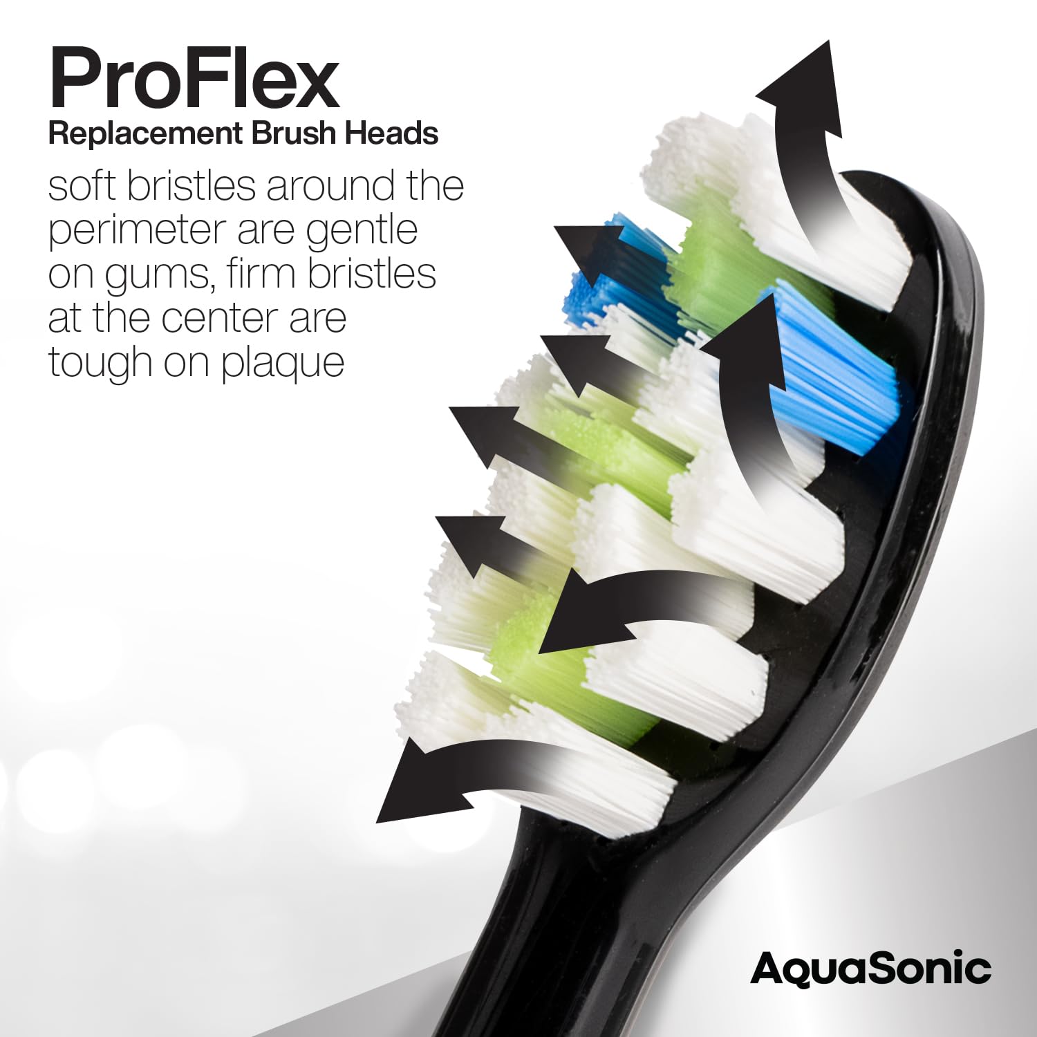 AquaSonic Proflex Replacement Brush Heads | for Whiter Teeth & Gum Care | Compatible with Many AquaSonic Toothbrush Handles (3 Pack Black)