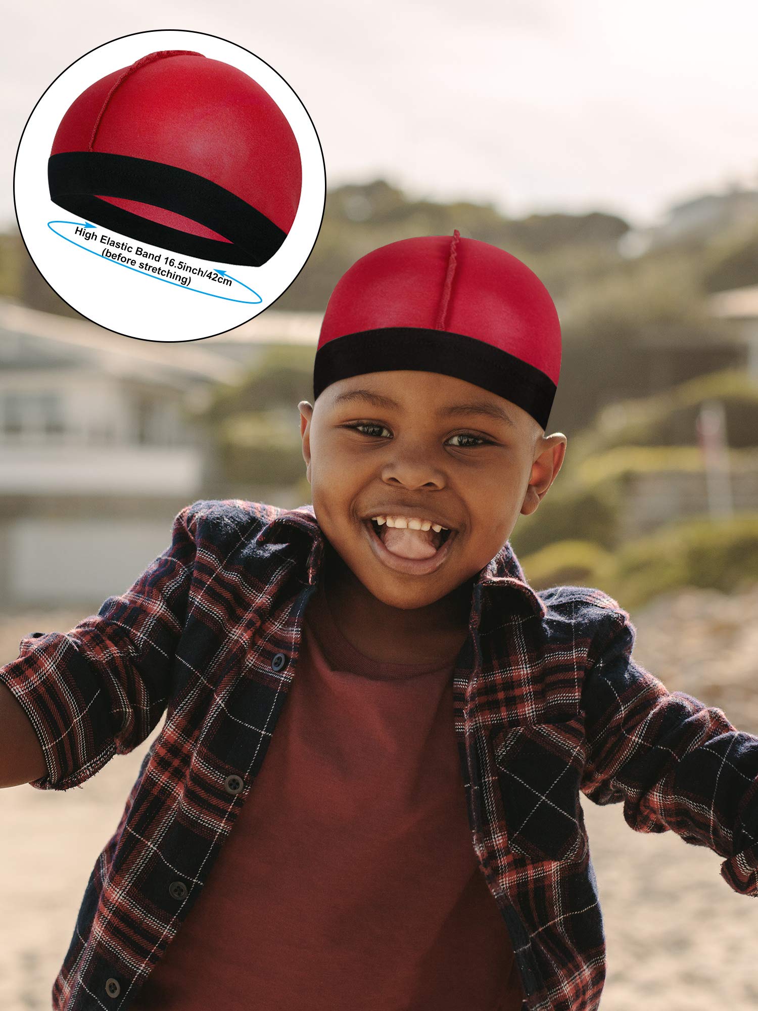 12 Pieces Kids Satin Silk Durag with Wave Caps Set Unisex Baby Durags 360 Wave Wide Strap Headwraps Long Tail Turban Beanies