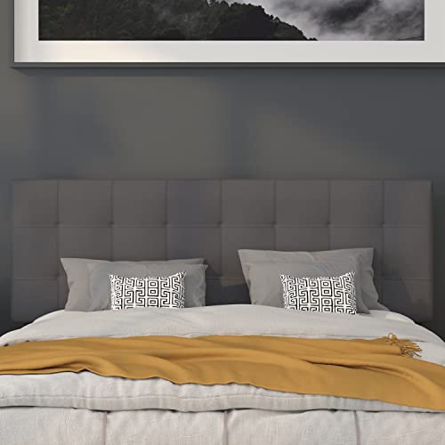 BizChair Quilted Tufted Queen Size Headboard in Dark Gray Fabric
